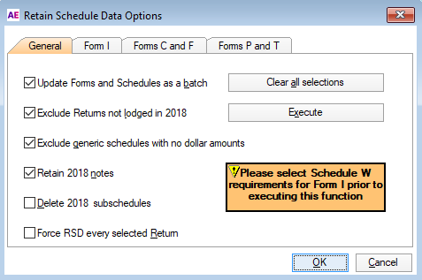 Retain Schedule Data (RSD) Options
